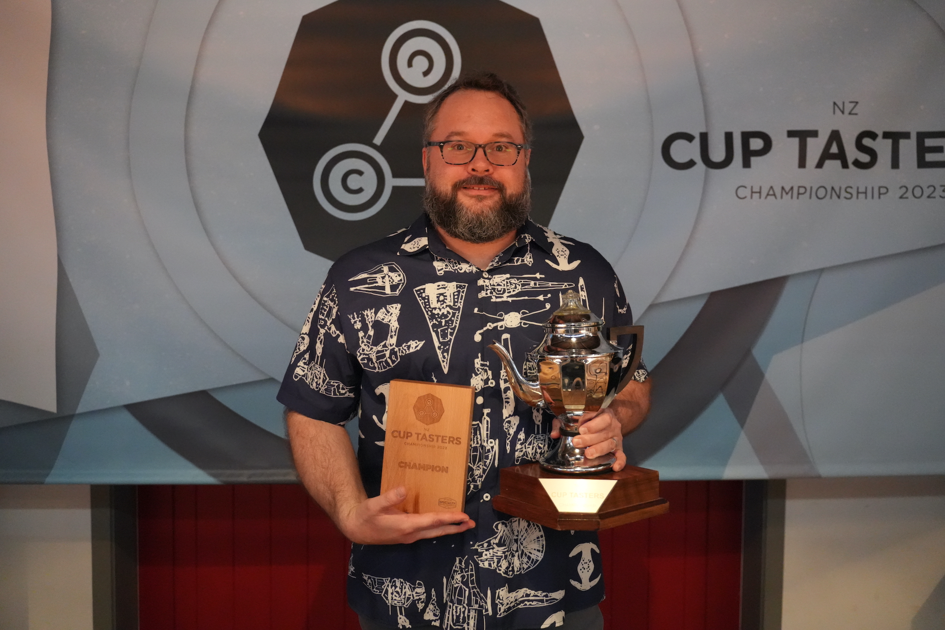 Cup Tasters Champion 2023 - Pat Russell - NZ Specialty Coffee Association